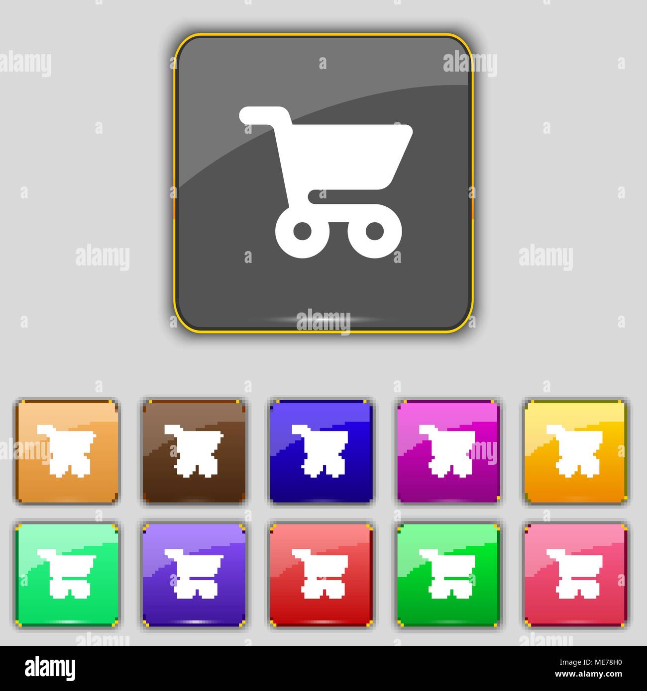 shopping basket icon sign. Set with eleven colored buttons for your ...