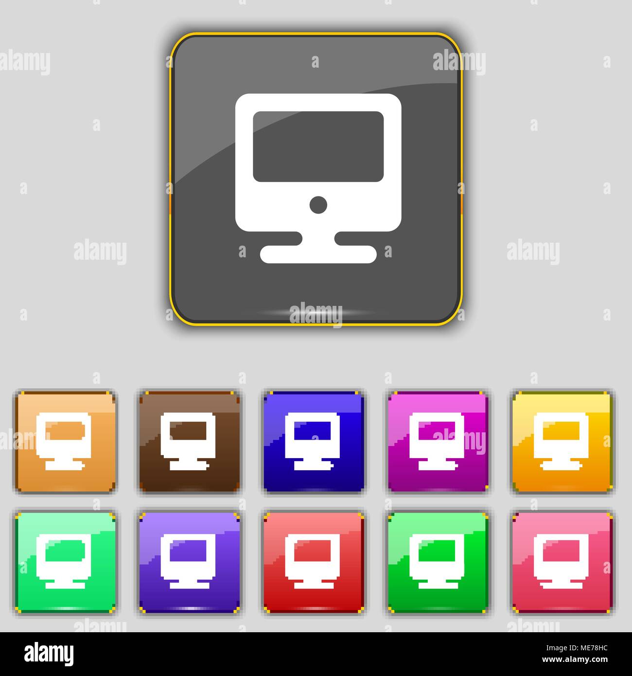 monitor icon sign. Set with eleven colored buttons for your site ...