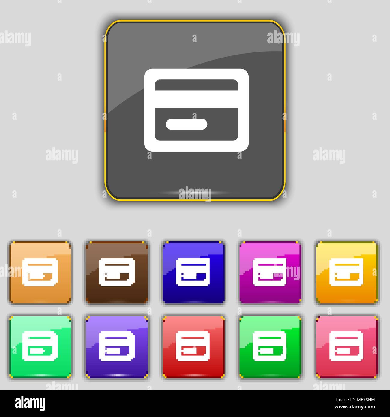 credit card icon sign. Set with eleven colored buttons for your site ...