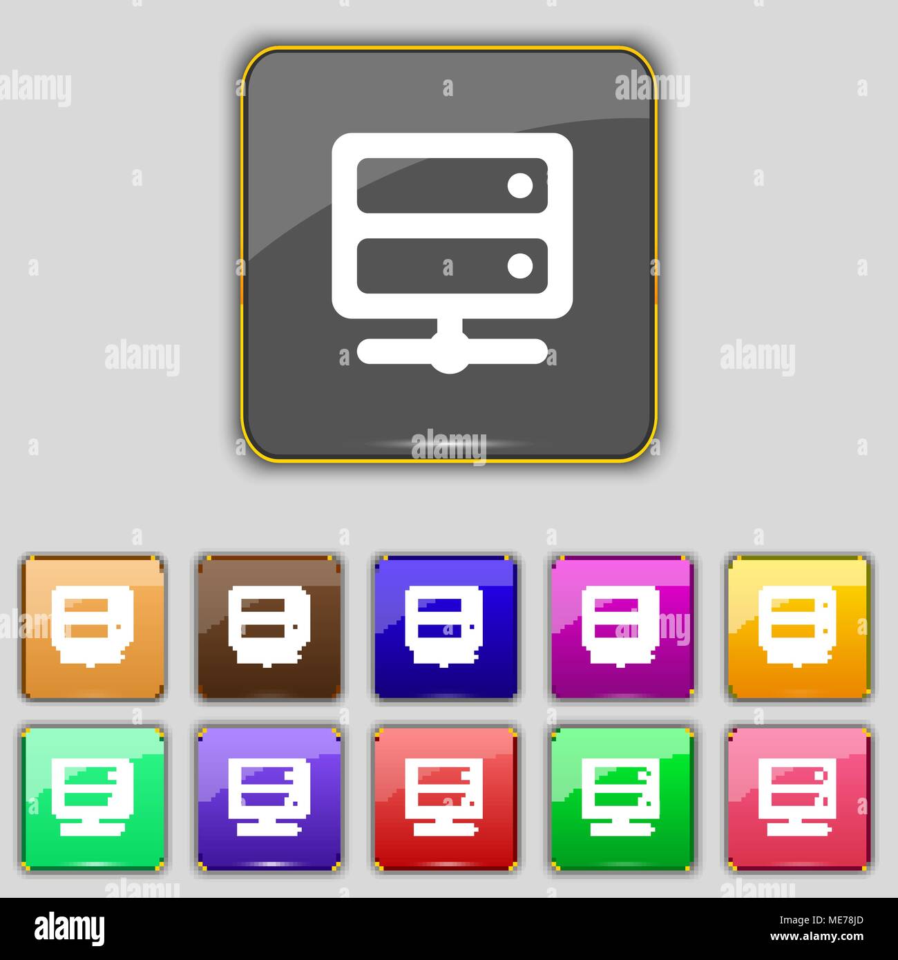 Server icon sign. Set with eleven colored buttons for your site. Vector ...