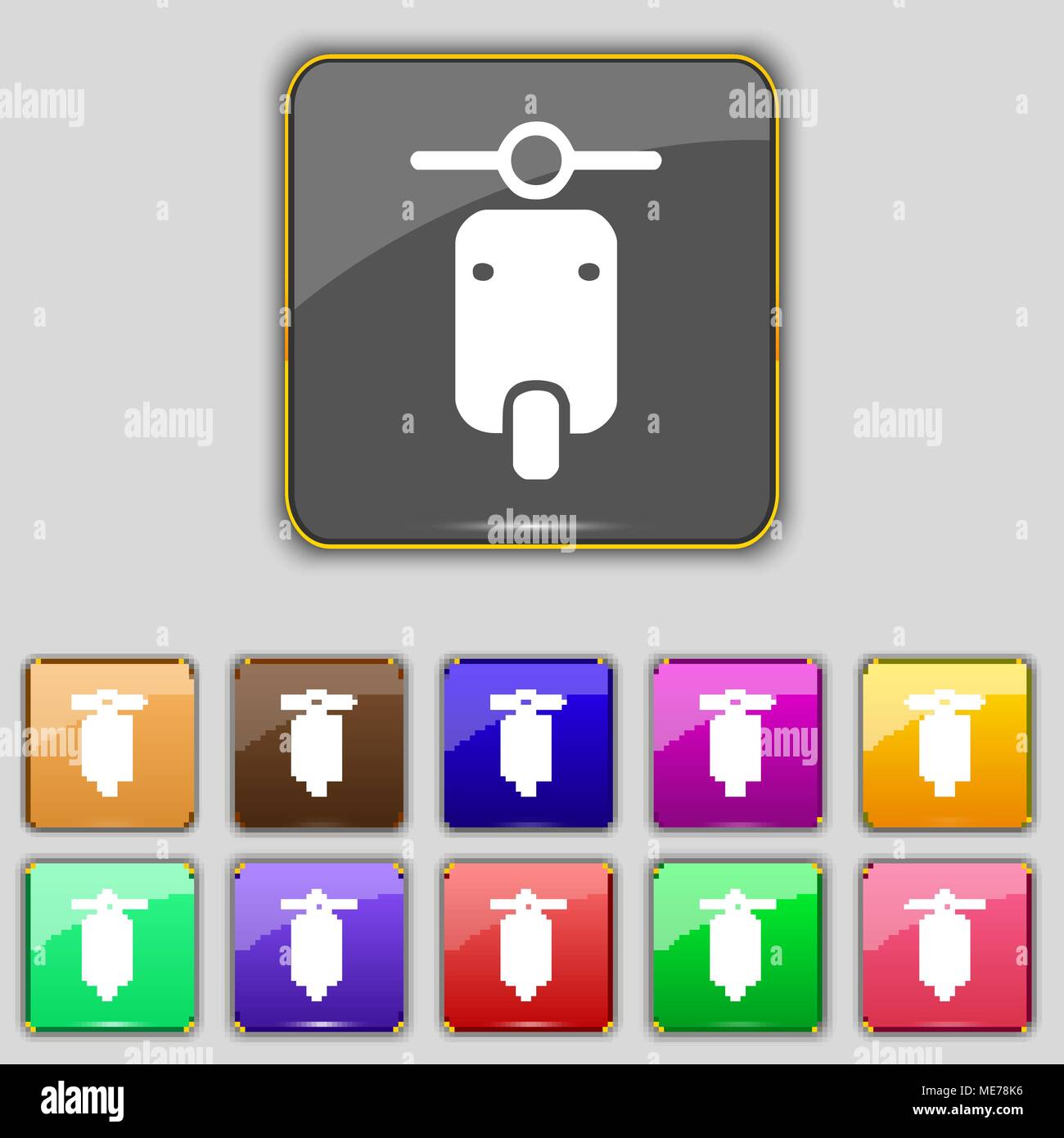 motorcycle icon sign. Set with eleven colored buttons for your site ...