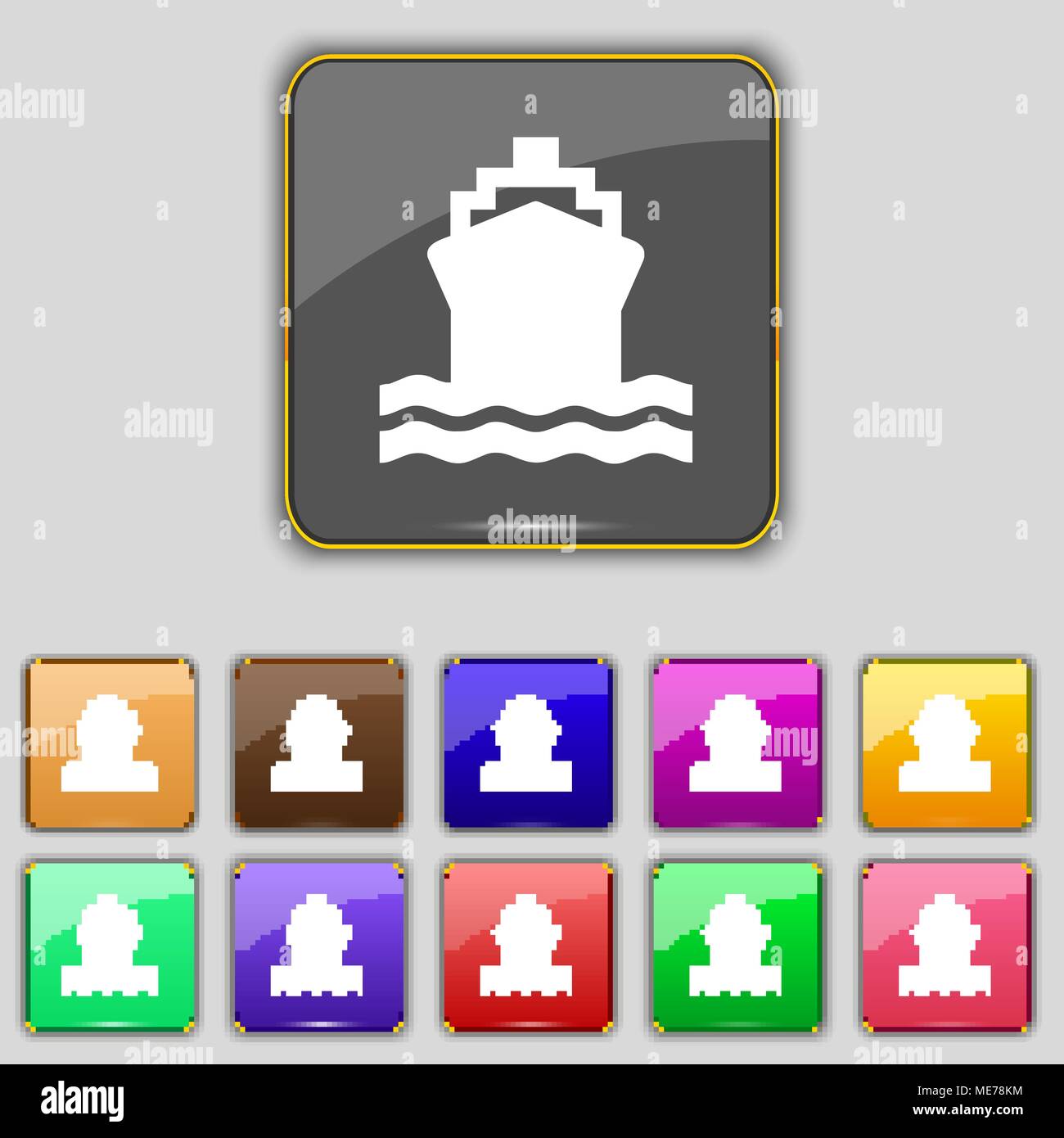 ship icon sign. Set with eleven colored buttons for your site. Vector ...