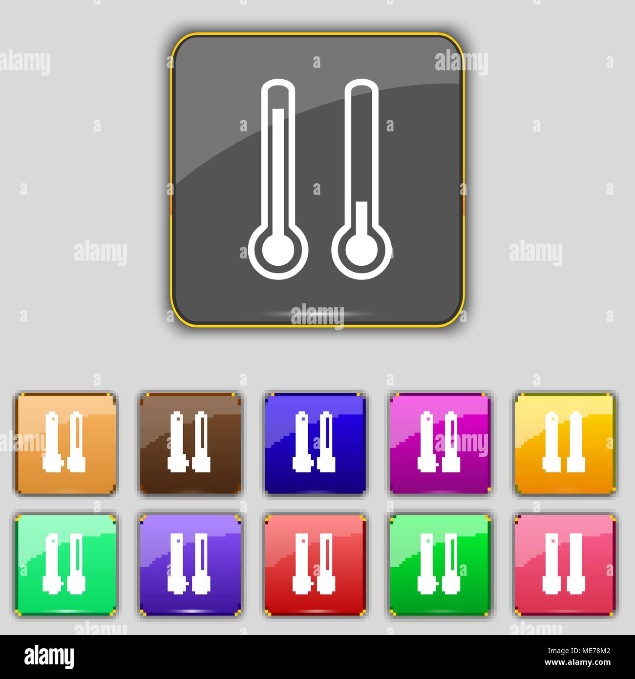 thermometer temperature icon sign. Set with eleven colored buttons for ...