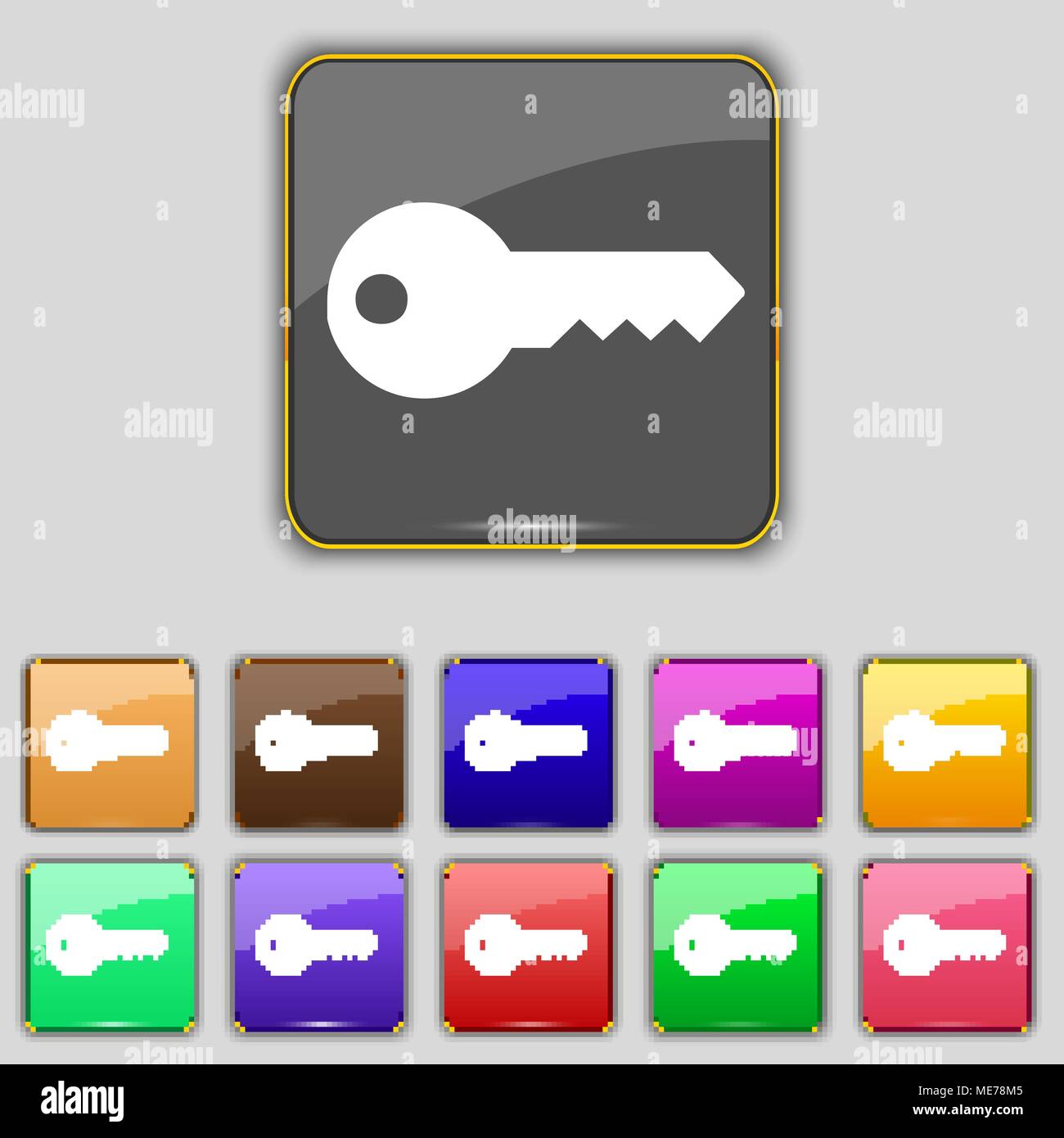 key icon sign. Set with eleven colored buttons for your site. Vector ...