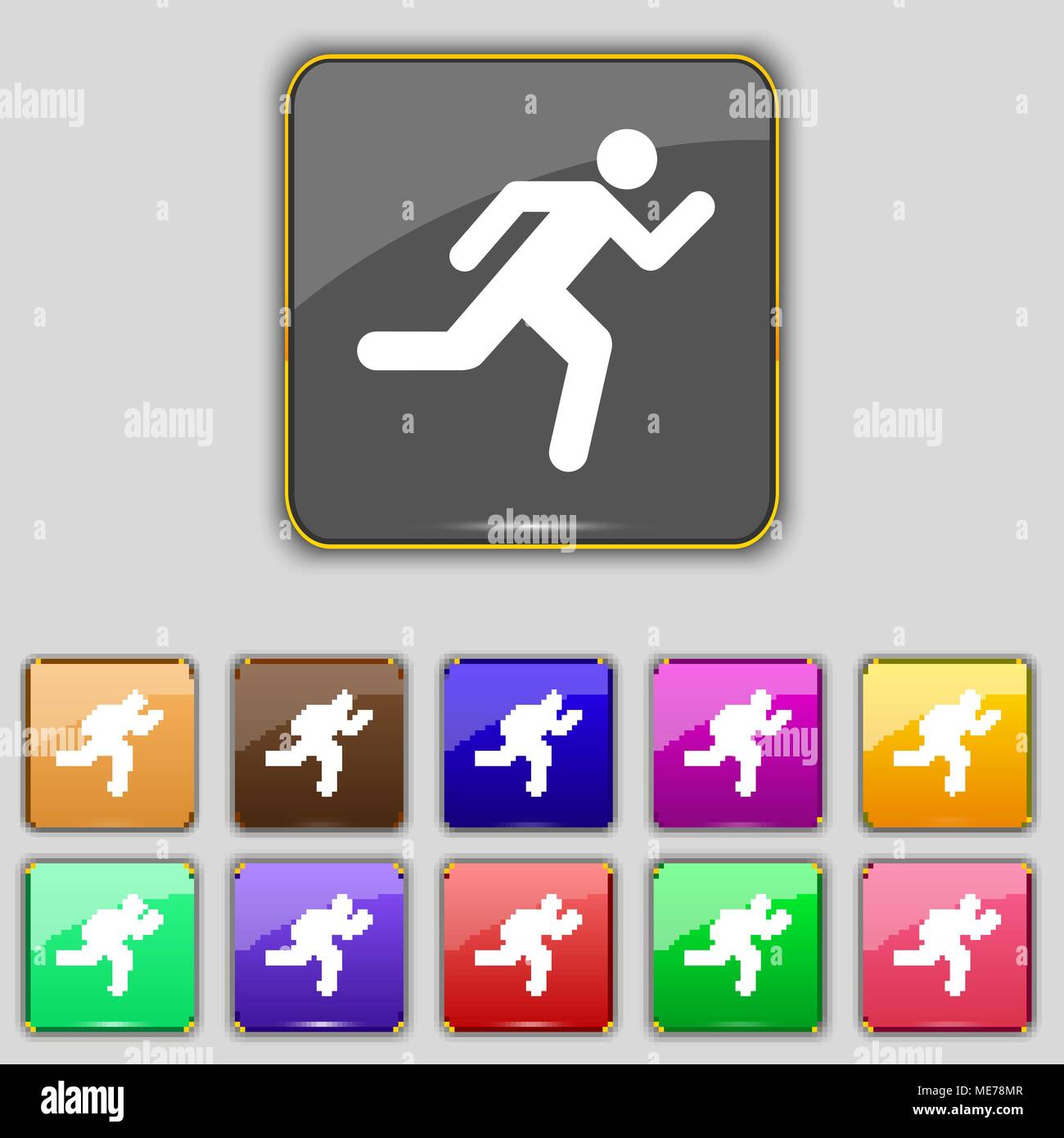 running man icon sign. Set with eleven colored buttons for your site ...