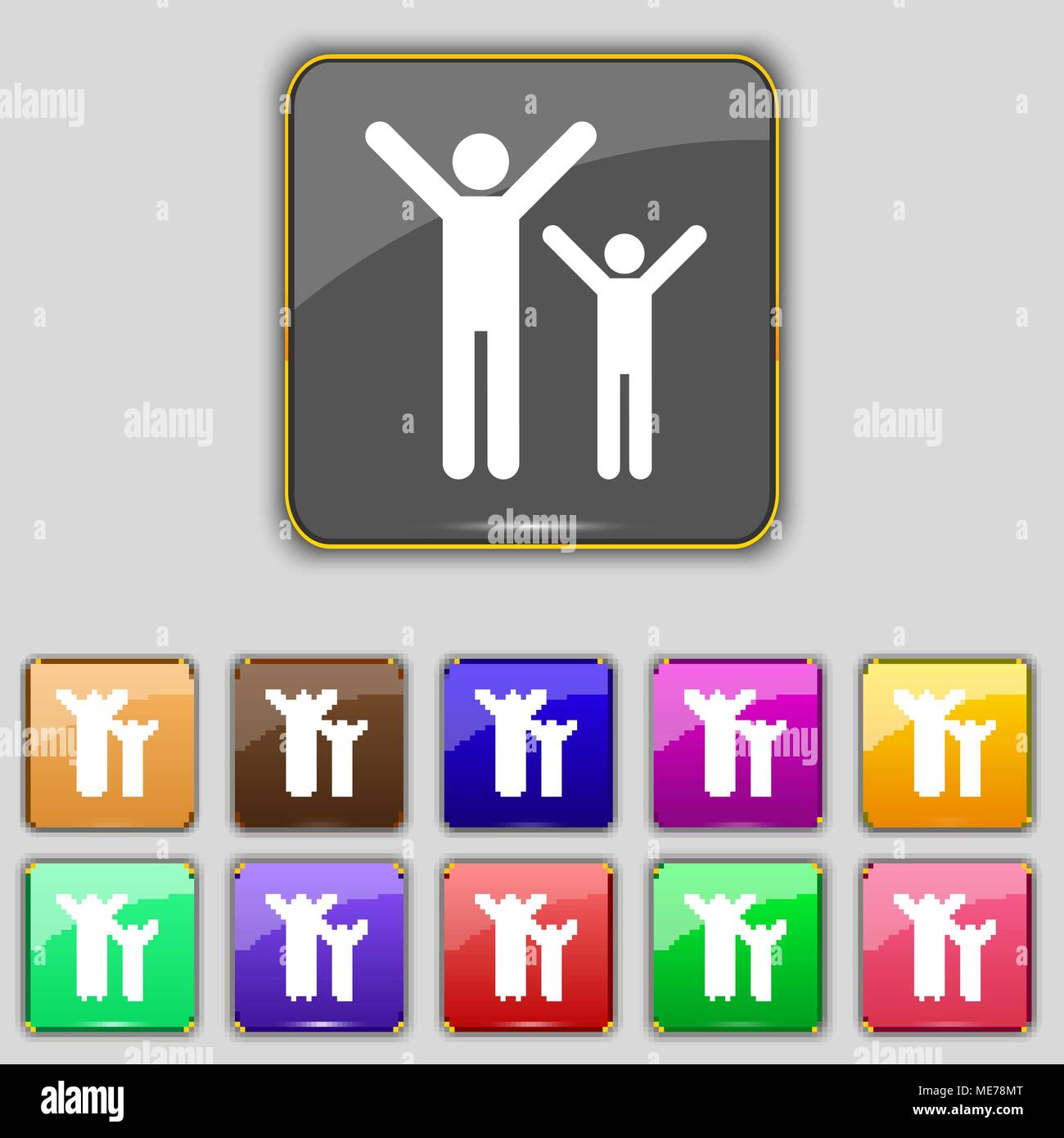 happy family icon sign. Set with eleven colored buttons for your site ...