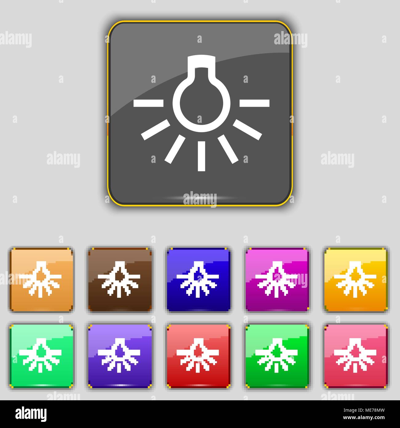 light bulb icon sign. Set with eleven colored buttons for your site ...