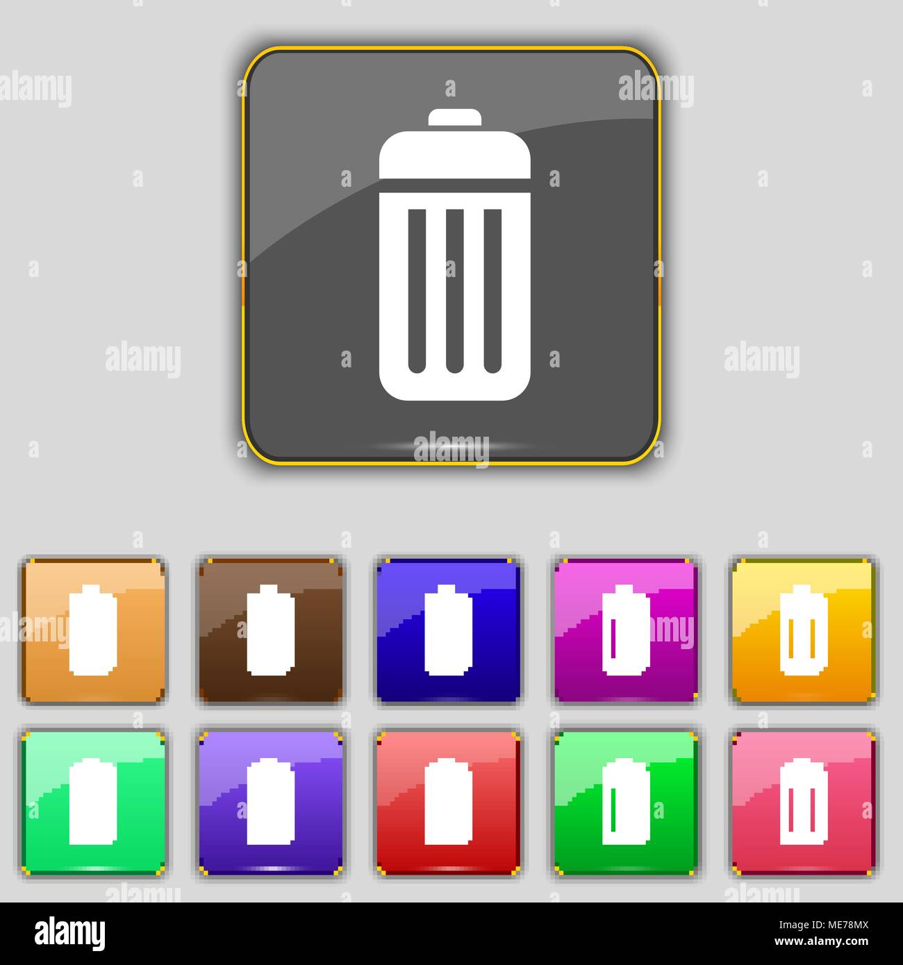 The trash icon sign. Set with eleven colored buttons for your site ...