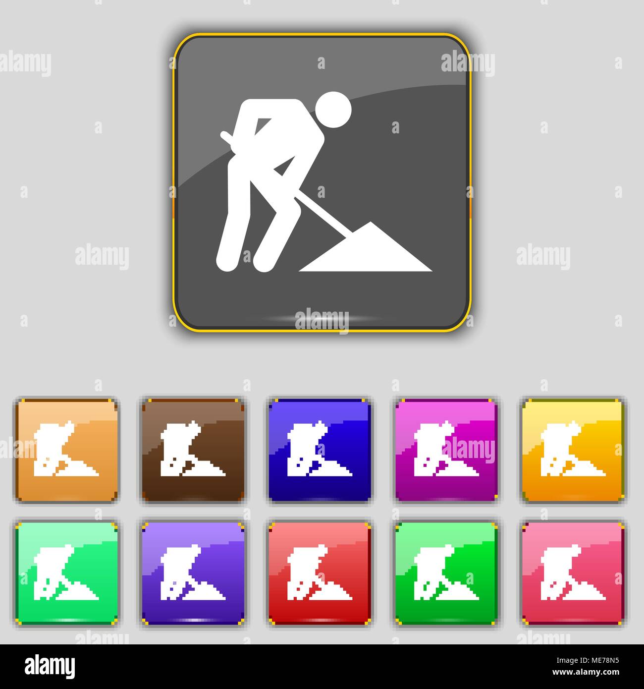 repair of road, construction work icon sign. Set with eleven colored ...