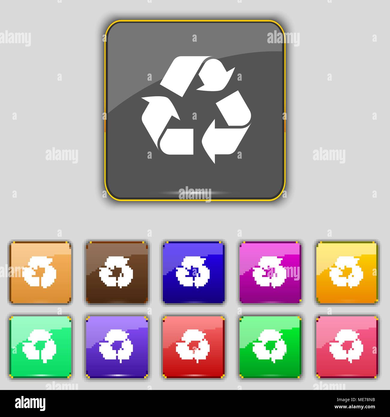 processing icon sign. Set with eleven colored buttons for your site ...