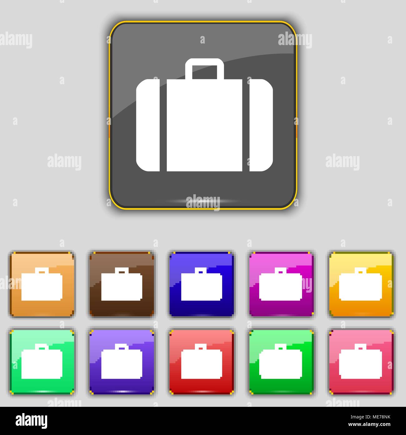 suitcase icon sign. Set with eleven colored buttons for your site ...