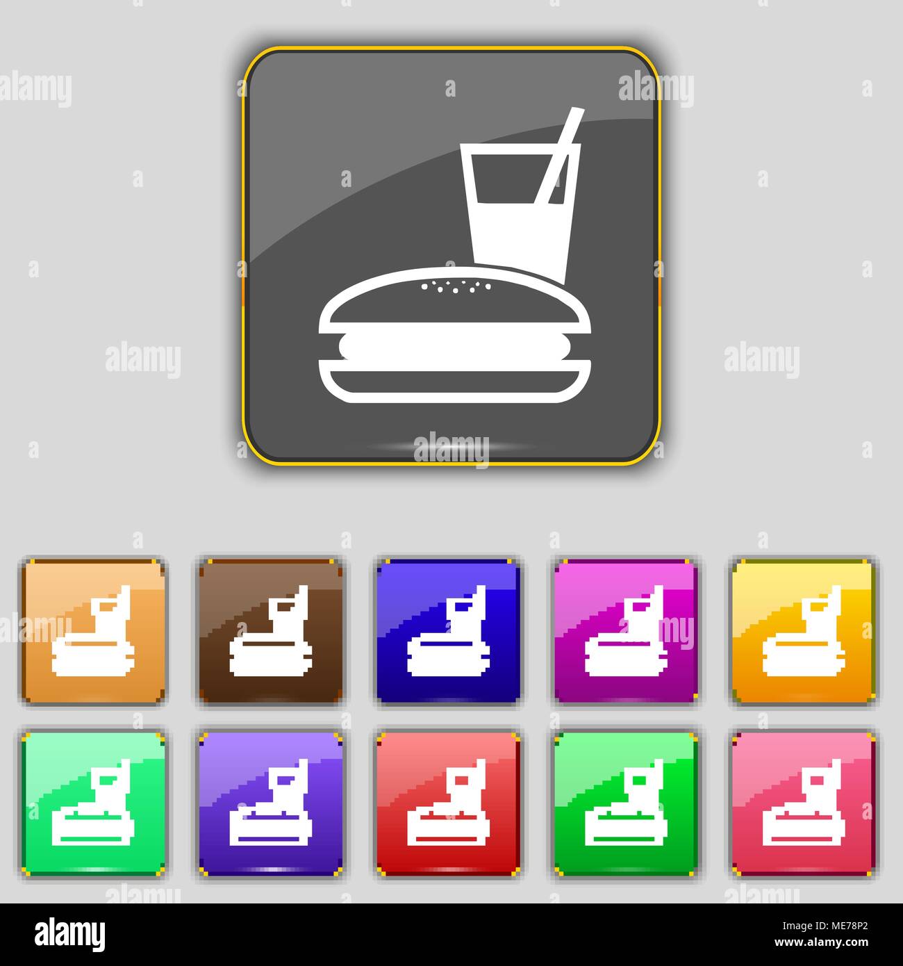 lunch box icon sign. Set with eleven colored buttons for your site ...