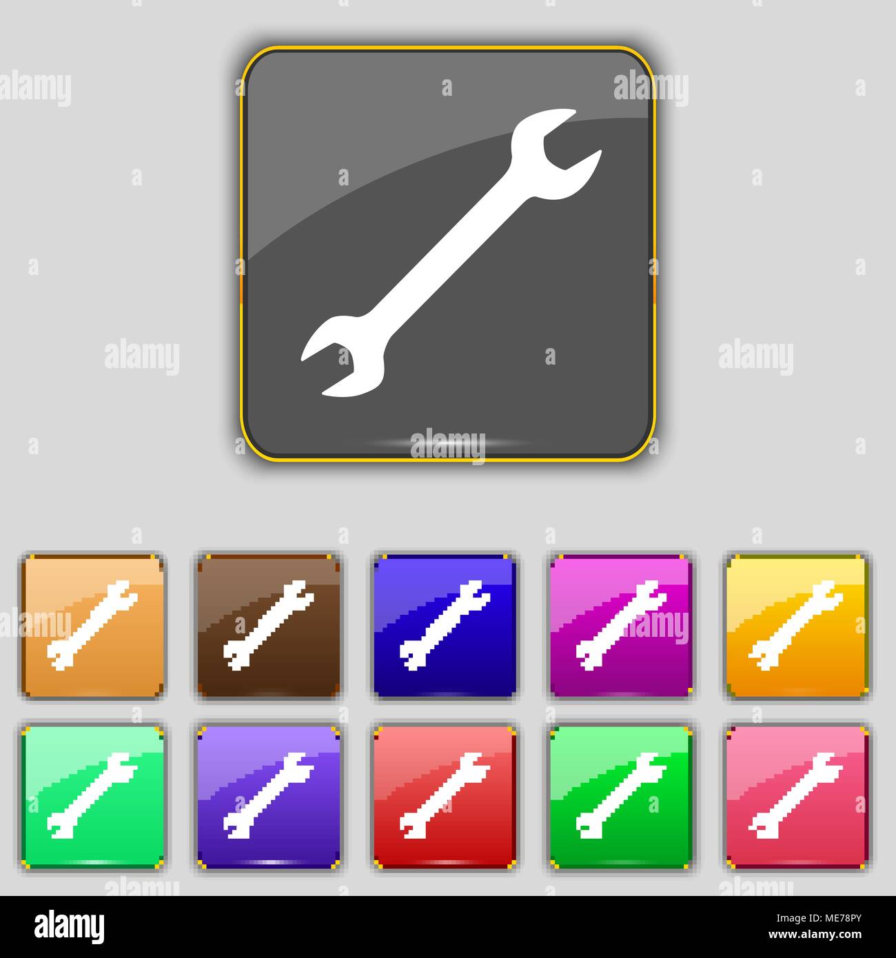 wrench icon sign. Set with eleven colored buttons for your site. Vector ...