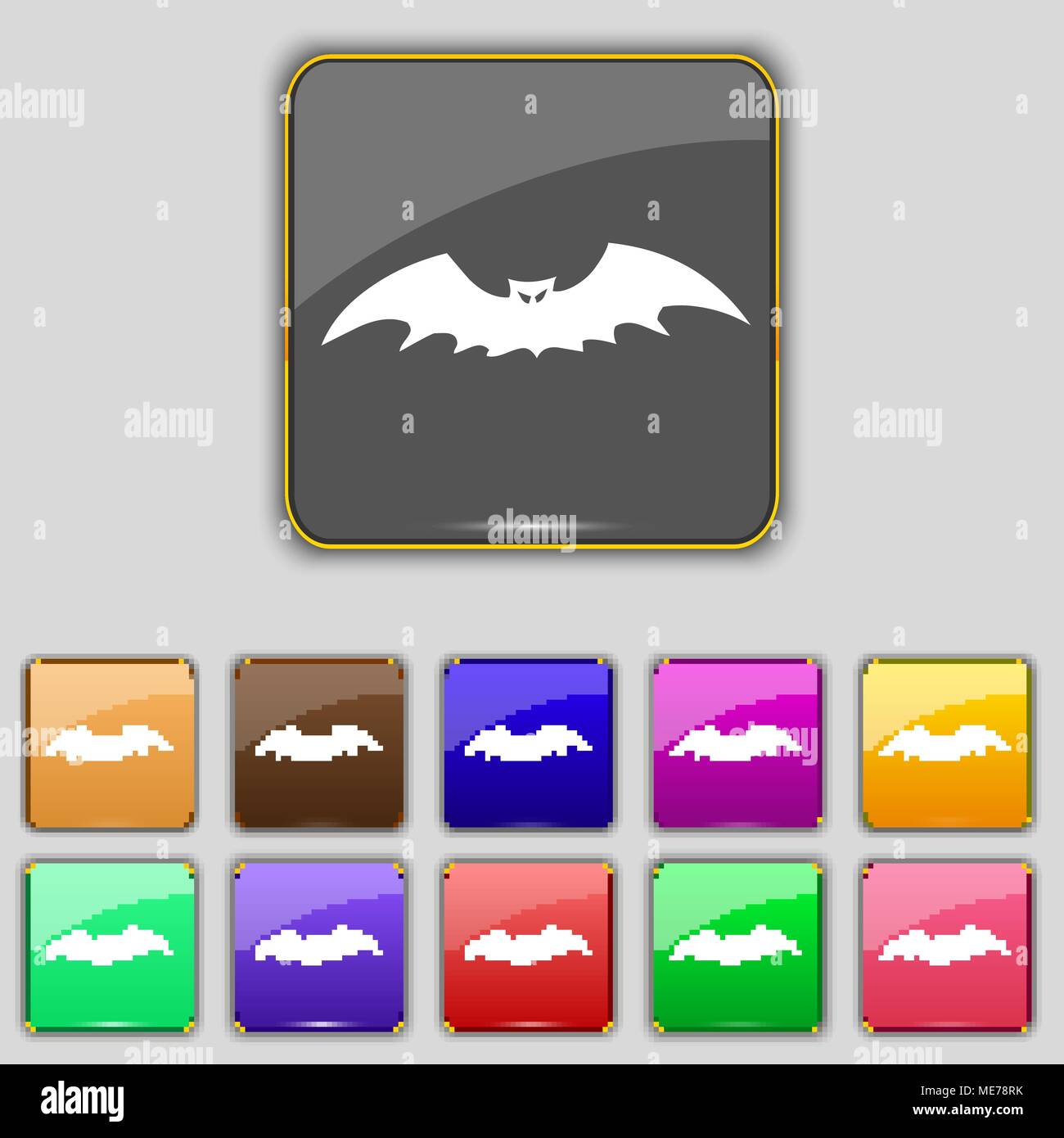 bat icon sign. Set with eleven colored buttons for your site. Vector ...