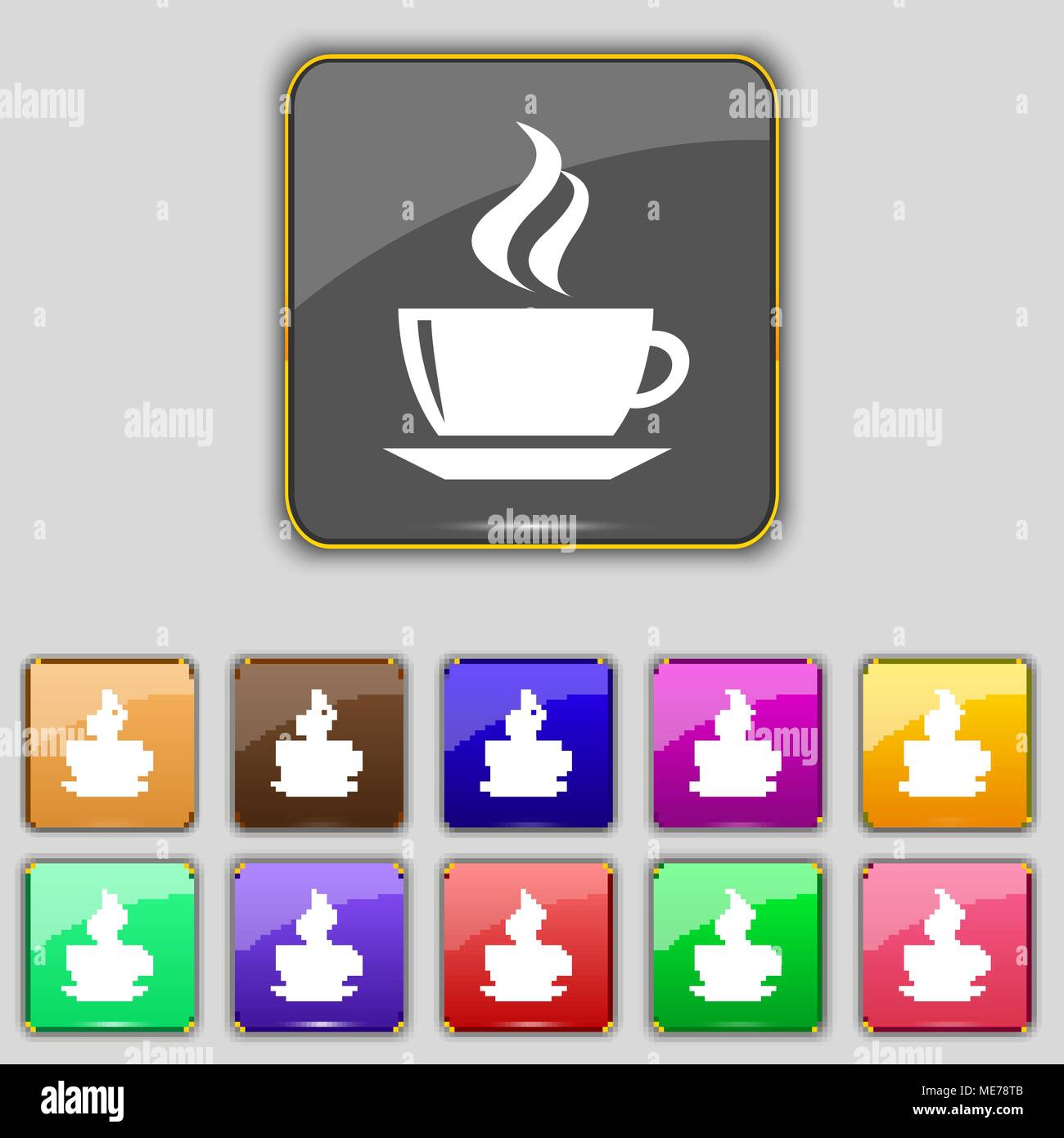 tea, coffee icon sign. Set with eleven colored buttons for your site ...