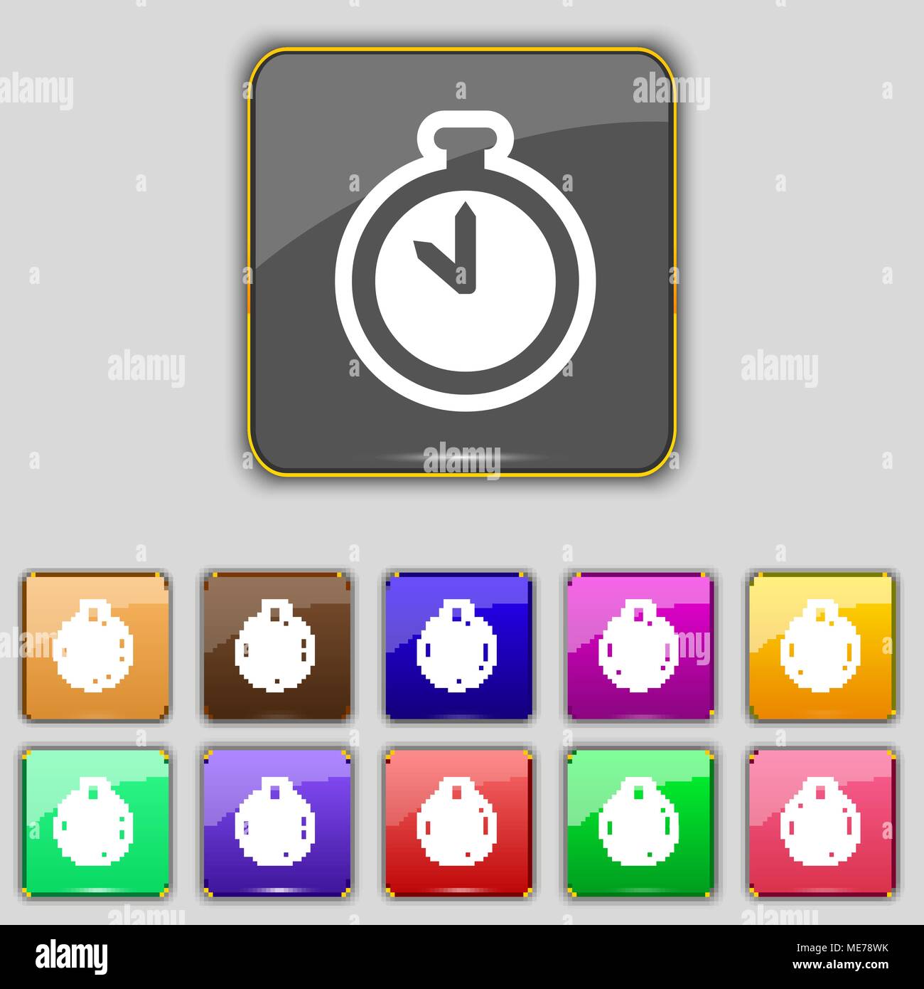 The stopwatch icon sign. Set with eleven colored buttons for your site ...