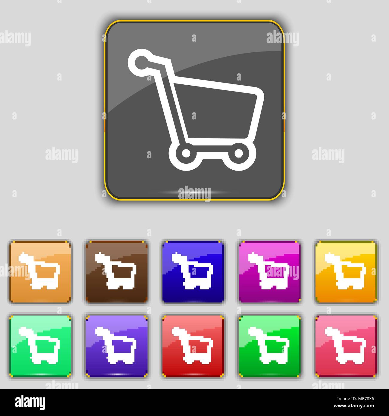 Shopping cart icon sign. Set with eleven colored buttons for your site ...