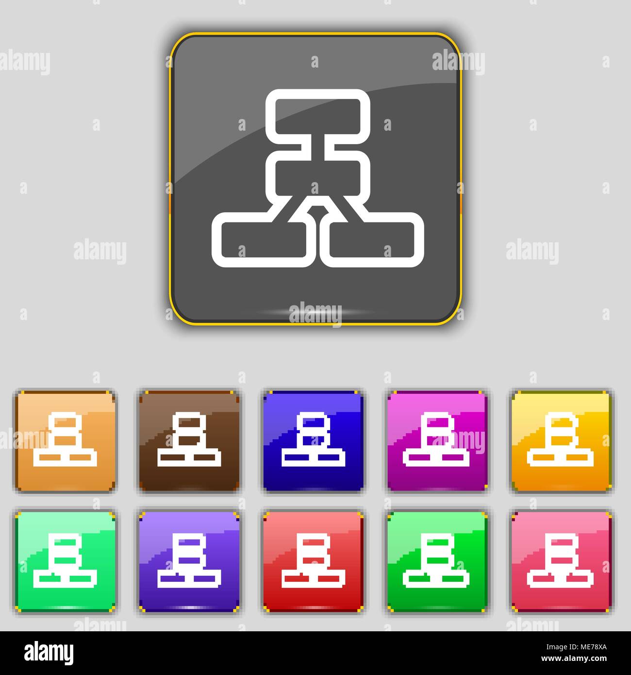 Network icon sign. Set with eleven colored buttons for your site ...