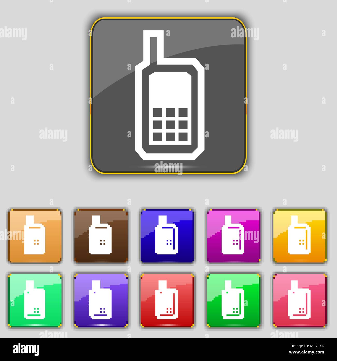 Mobile phone icon sign. Set with eleven colored buttons for your site ...