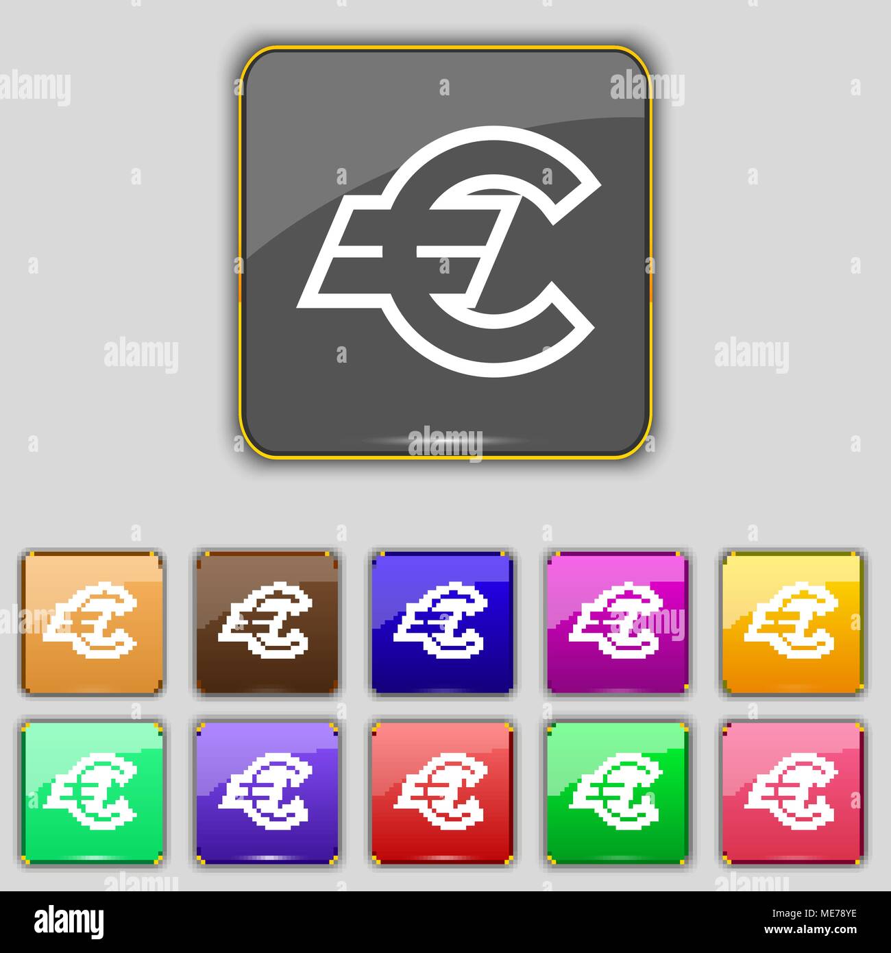 Euro EUR icon sign. Set with eleven colored buttons for your site ...