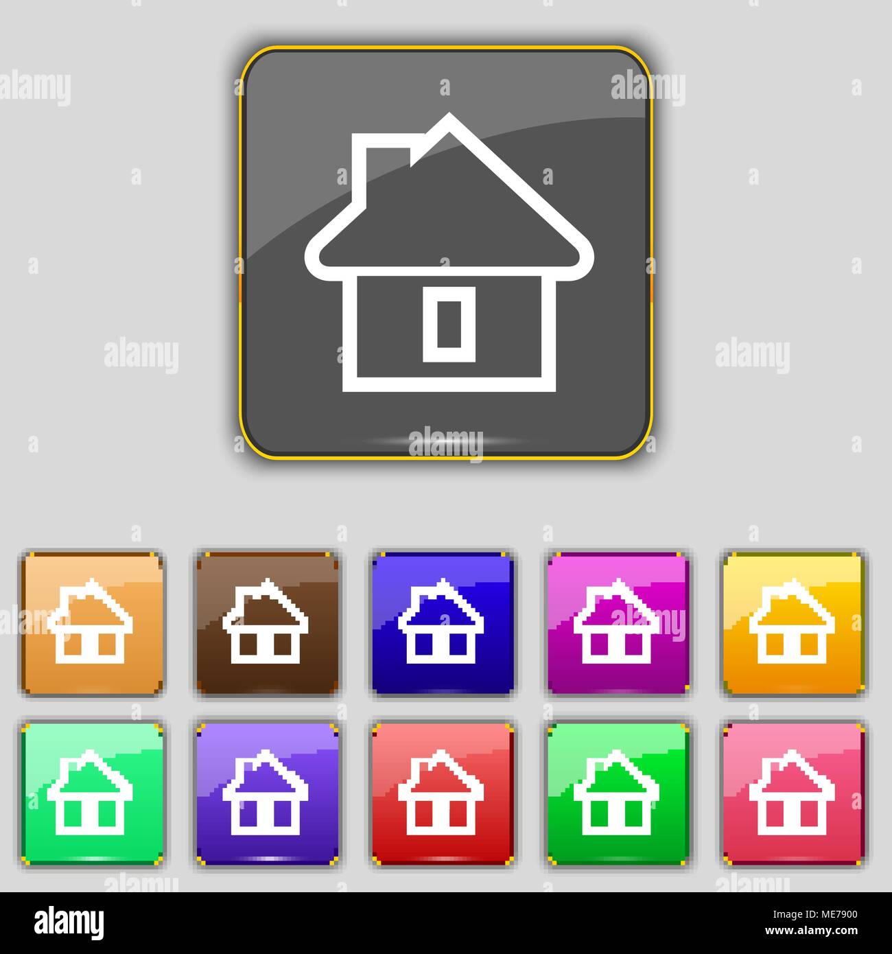 House icon sign. Set with eleven colored buttons for your site. Vector ...