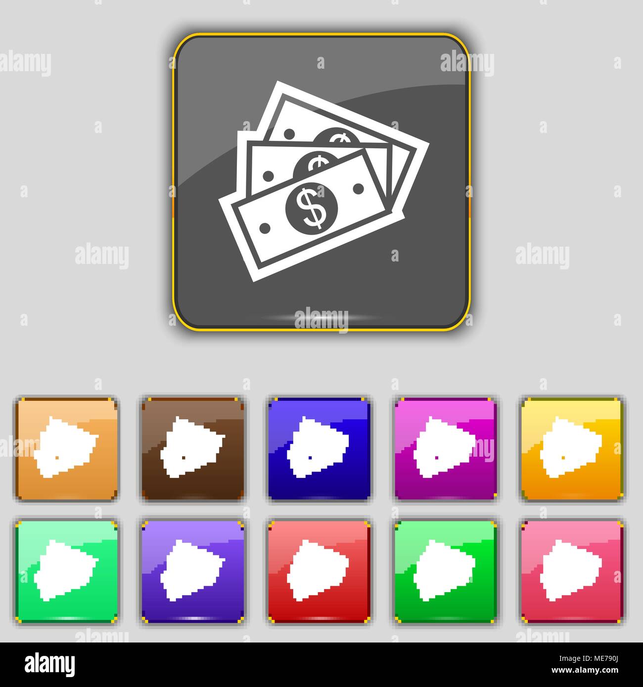 U.s dollar icon sign. Set with eleven colored buttons for your site ...