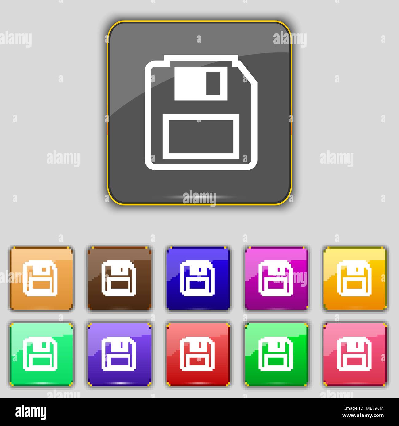 floppy disk icon sign. Set with eleven colored buttons for your site ...