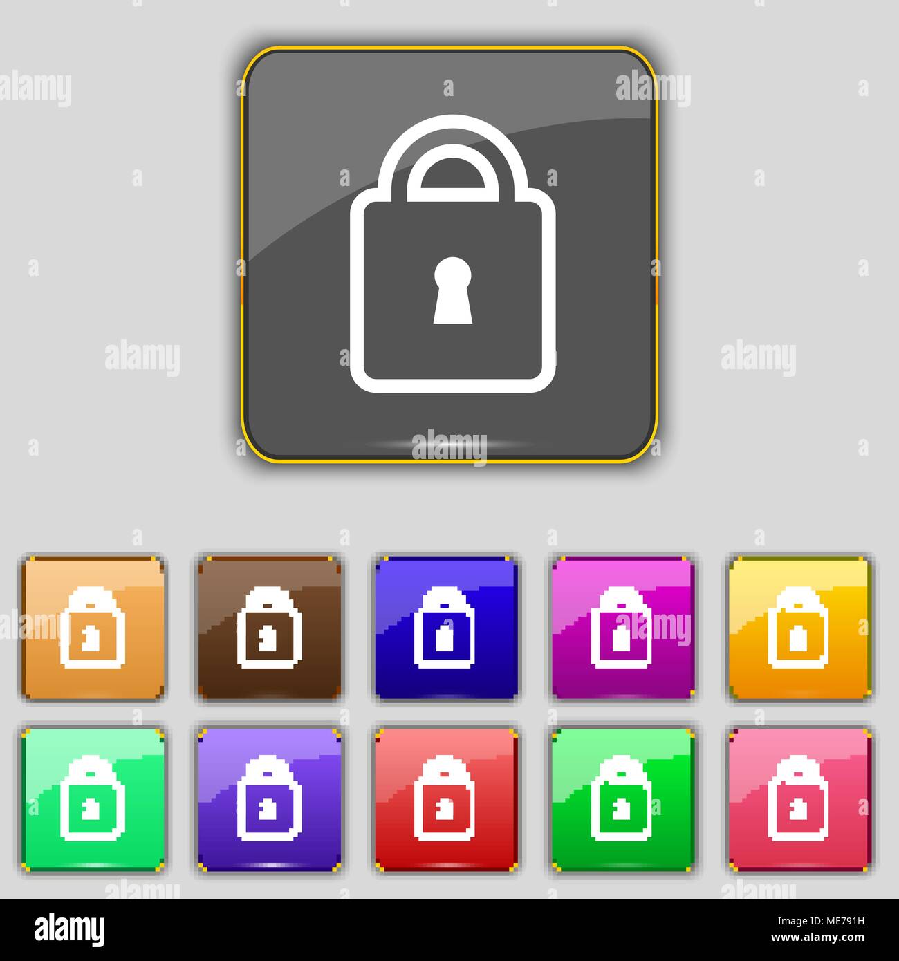 Lock icon sign. Set with eleven colored buttons for your site. Vector ...