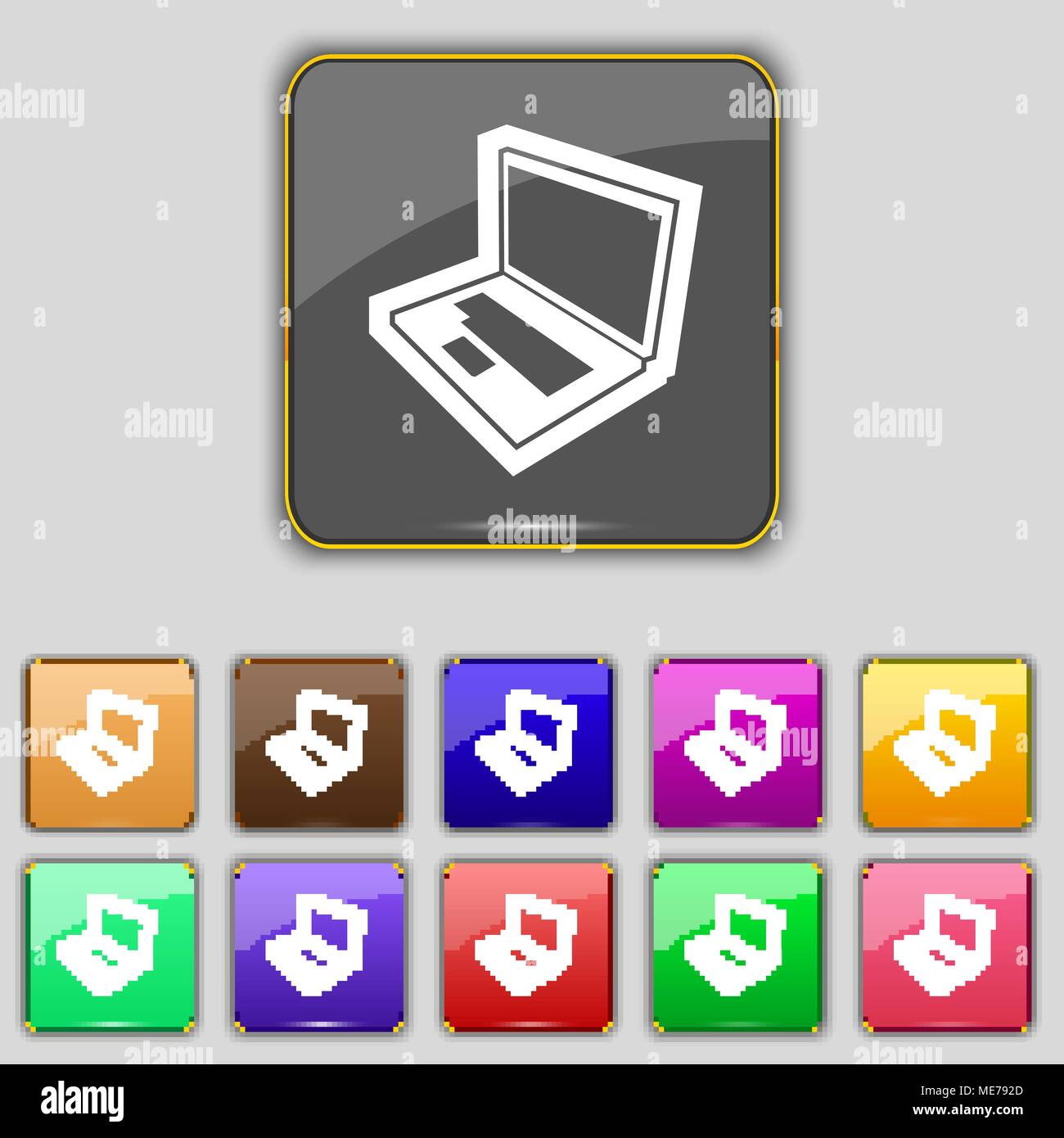 Laptop icon sign. Set with eleven colored buttons for your site. Vector ...