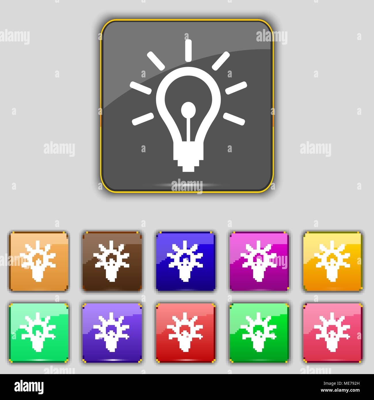 Light bulb icon sign. Set with eleven colored buttons for your site ...