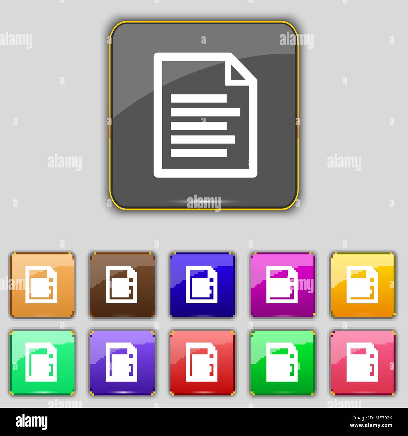 Text file icon sign. Set with eleven colored buttons for your site ...