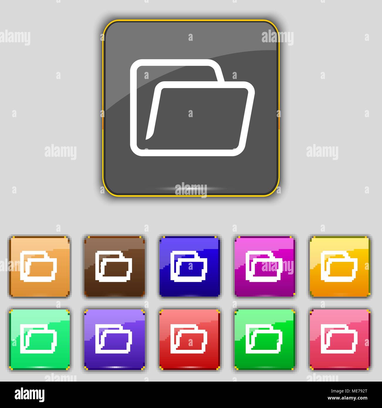 Folder icon sign. Set with eleven colored buttons for your site. Vector ...