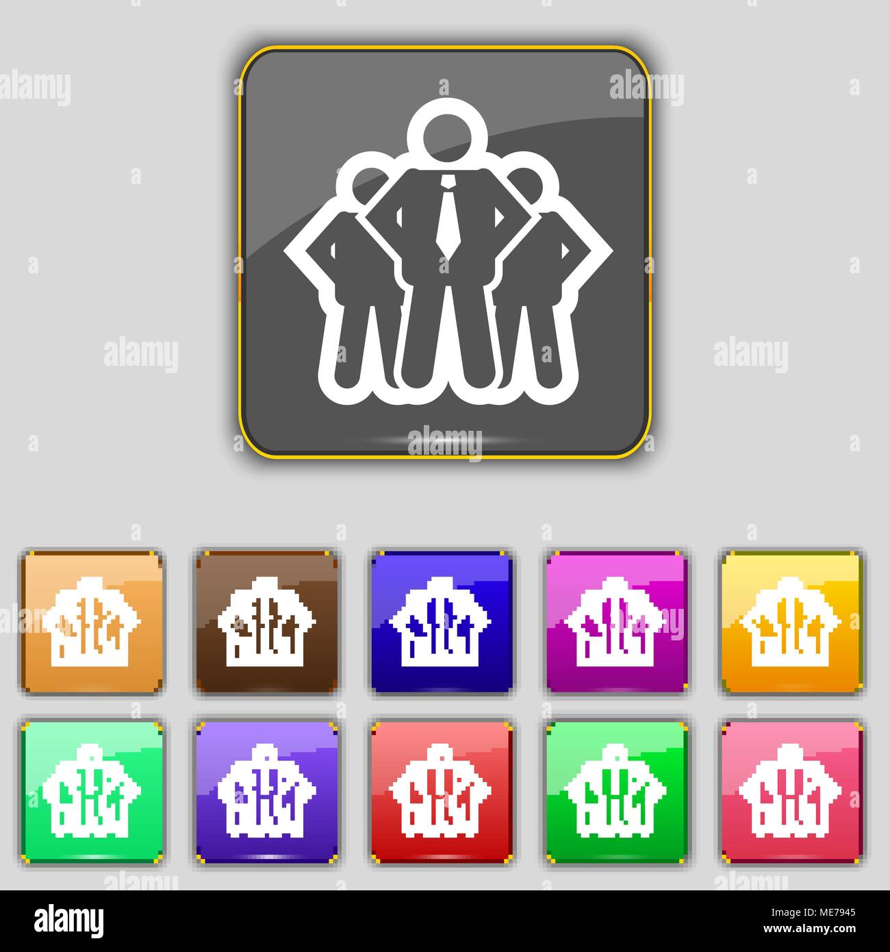 business team icon sign. Set with eleven colored buttons for your site ...