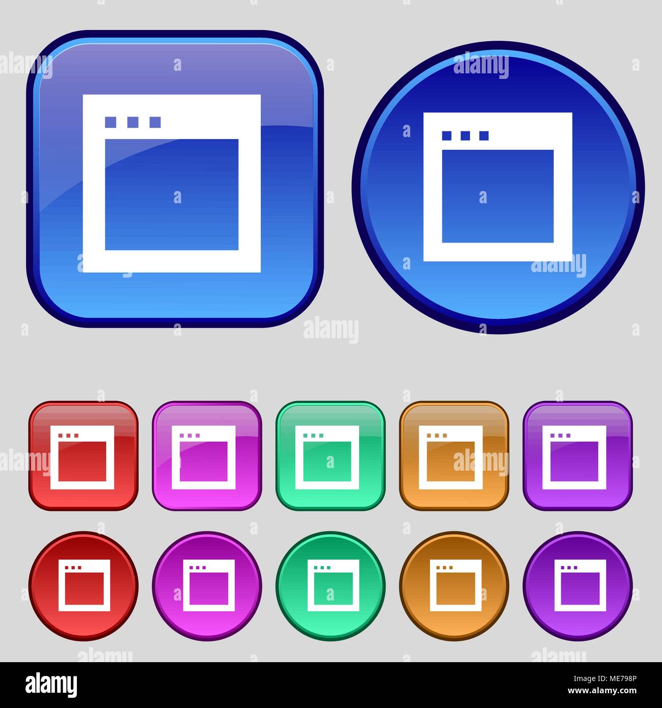 Simple Browser window icon sign. A set of twelve vintage buttons for ...