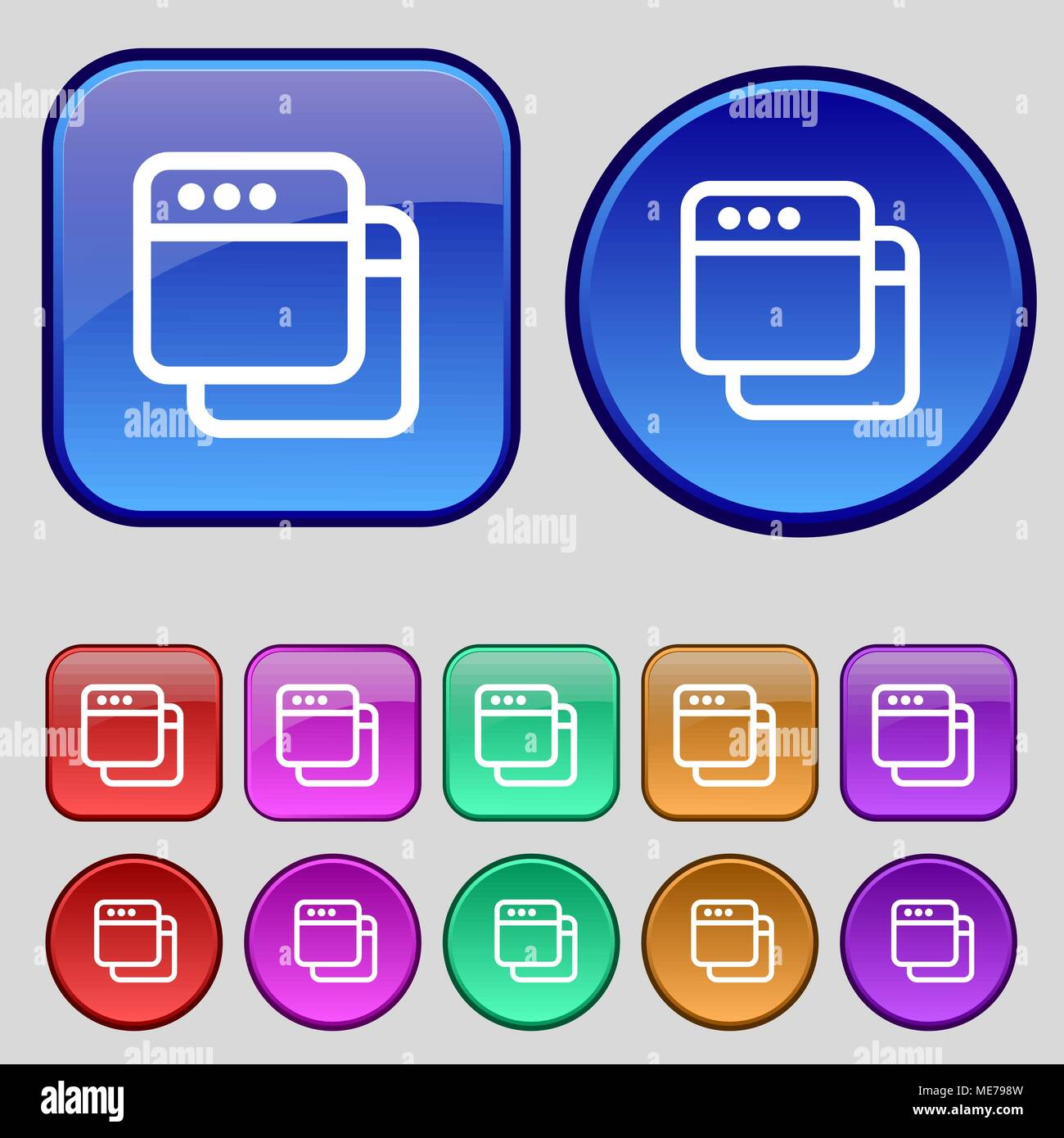 Simple Browser window icon sign. A set of twelve vintage buttons for ...