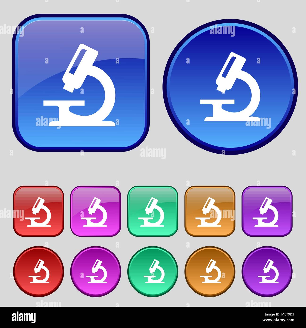 microscope icon sign. A set of twelve vintage buttons for your design ...