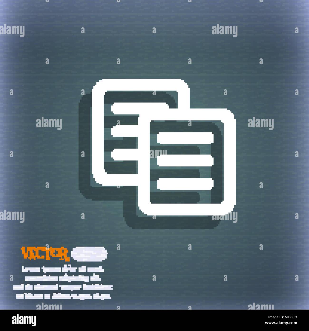 copy icon symbol on the blue-green abstract background with shadow and ...