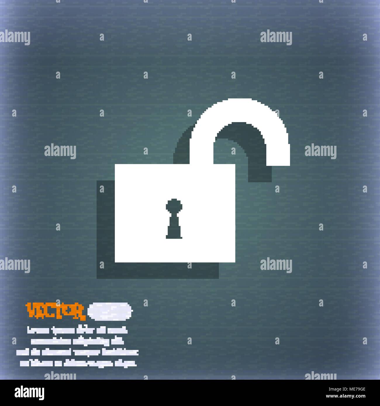 open lock icon symbol on the blue-green abstract background with shadow ...