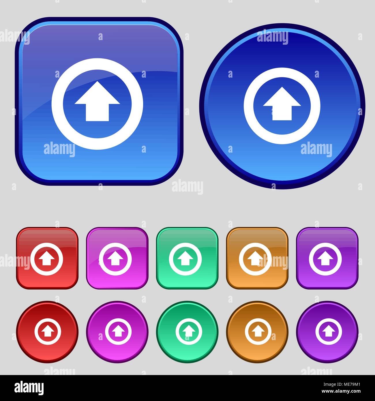 Direction arrow up icon sign. A set of twelve vintage buttons for your ...