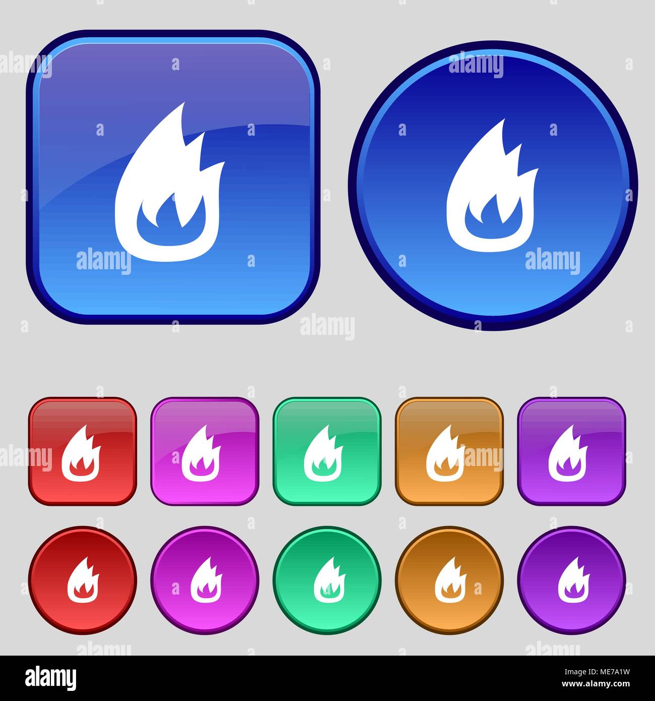 Fire flame icon sign. A set of twelve vintage buttons for your design ...