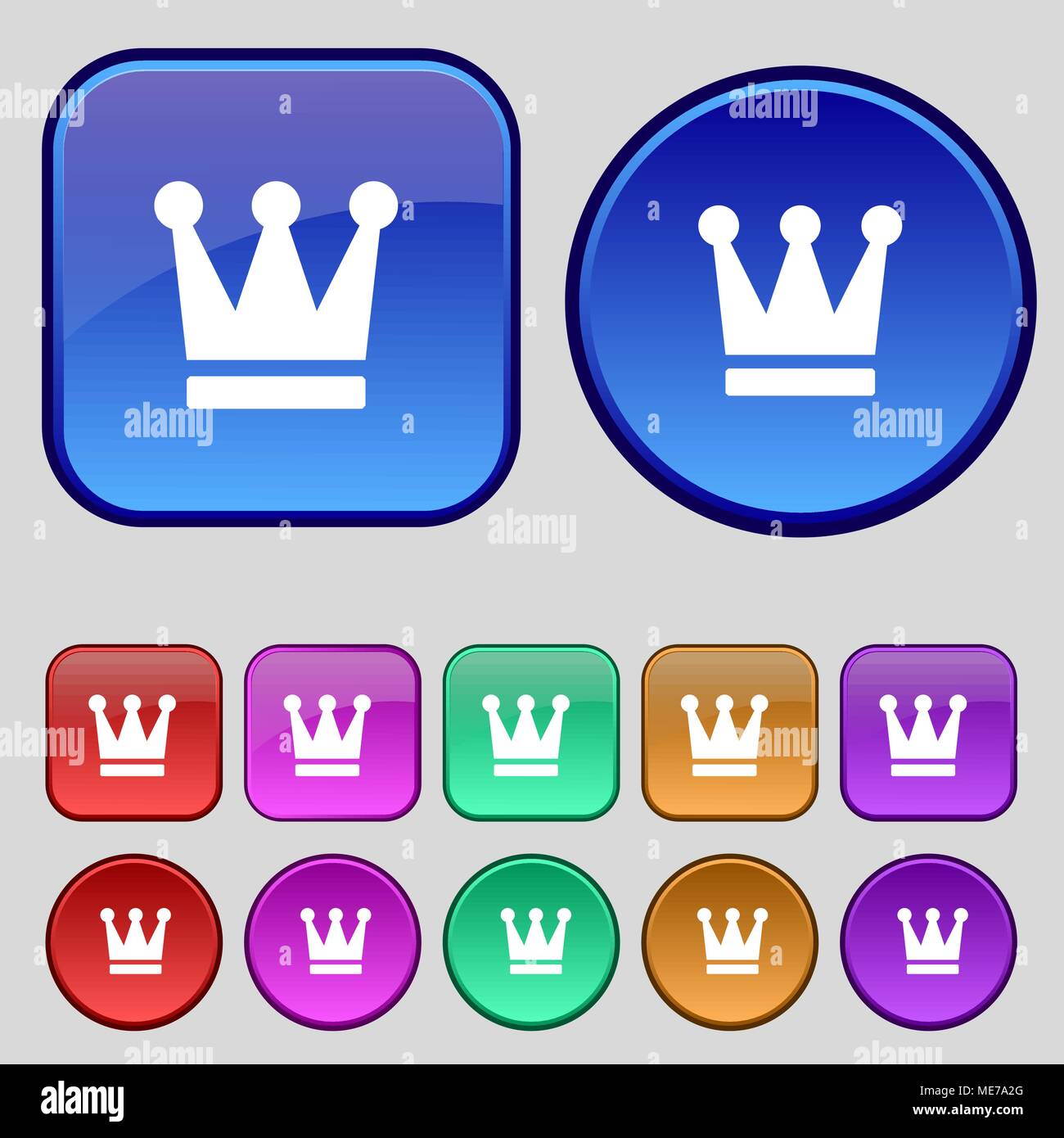 King, Crown icon sign. A set of twelve vintage buttons for your design ...