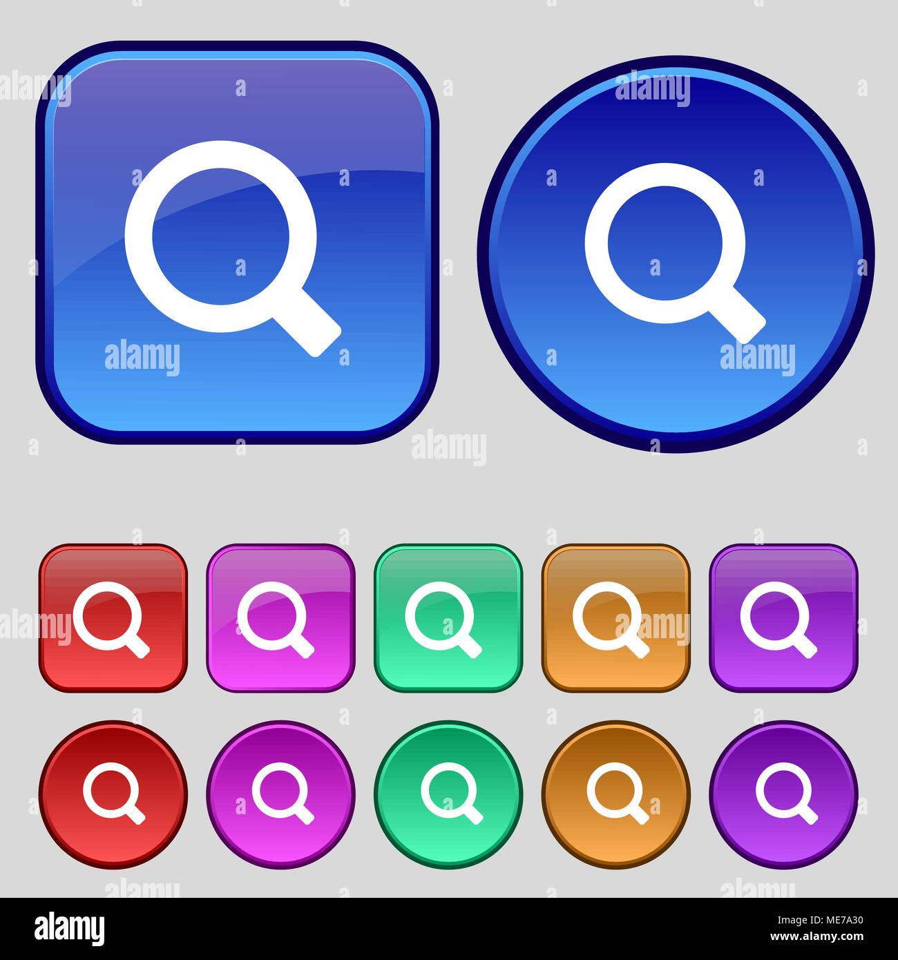 Magnifier glass icon sign. A set of twelve vintage buttons for your ...