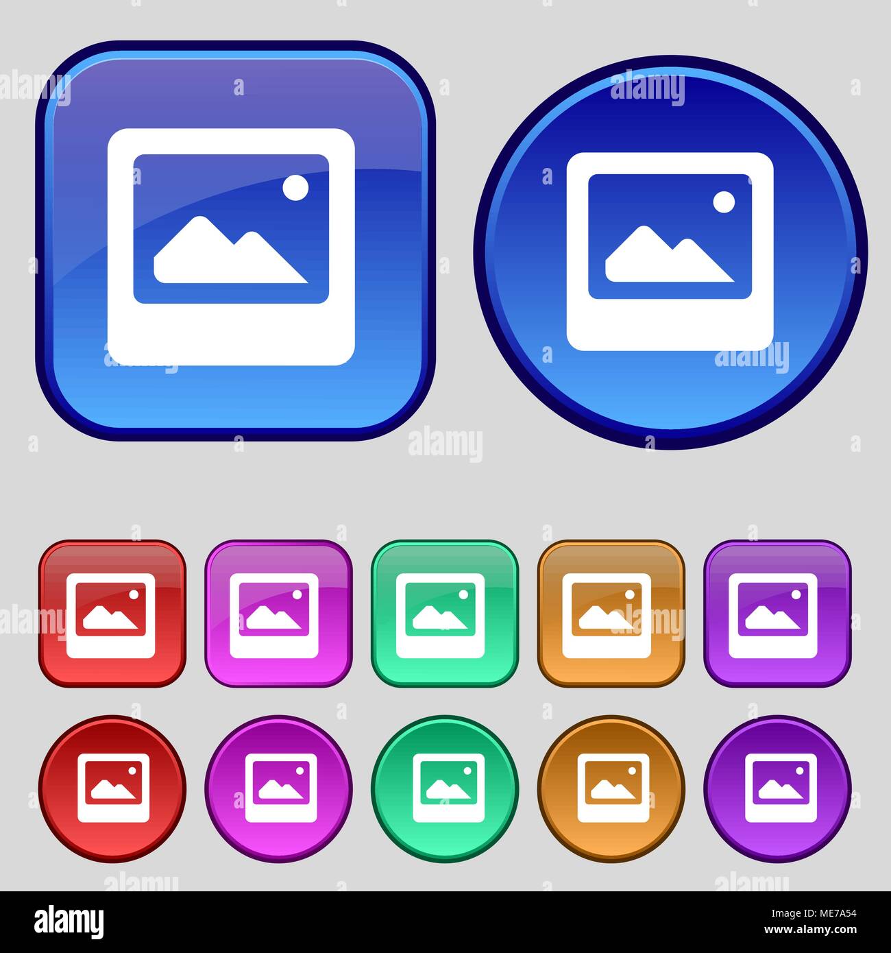 Photo frame template icon sign. A set of twelve vintage buttons for ...