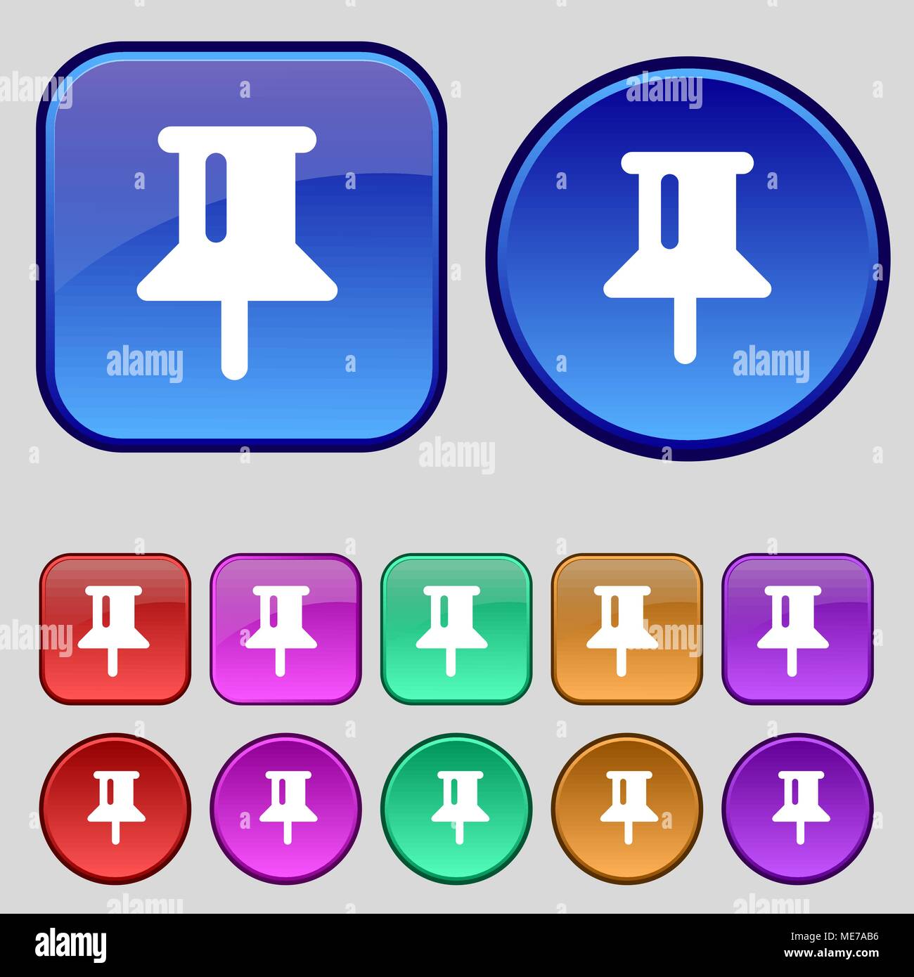 Map pointer, GPS location icon sign. A set of twelve vintage buttons ...