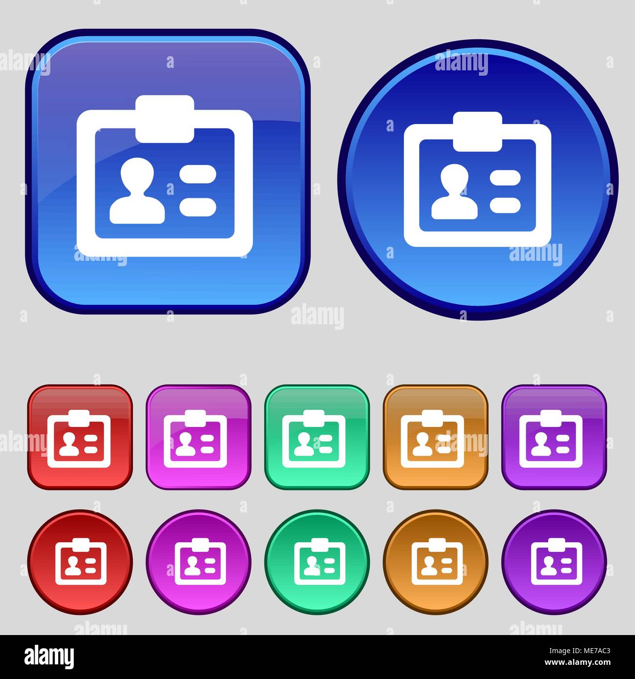 ID, Identity card icon sign. A set of twelve vintage buttons for your ...