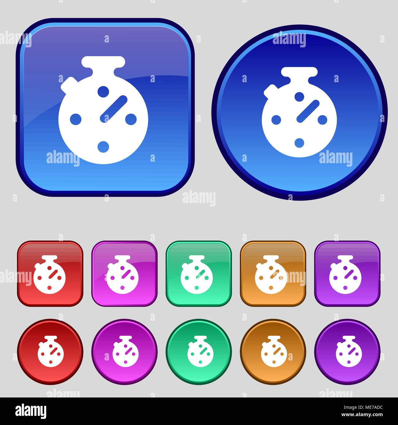 Timer, stopwatch icon sign. A set of twelve vintage buttons for your ...