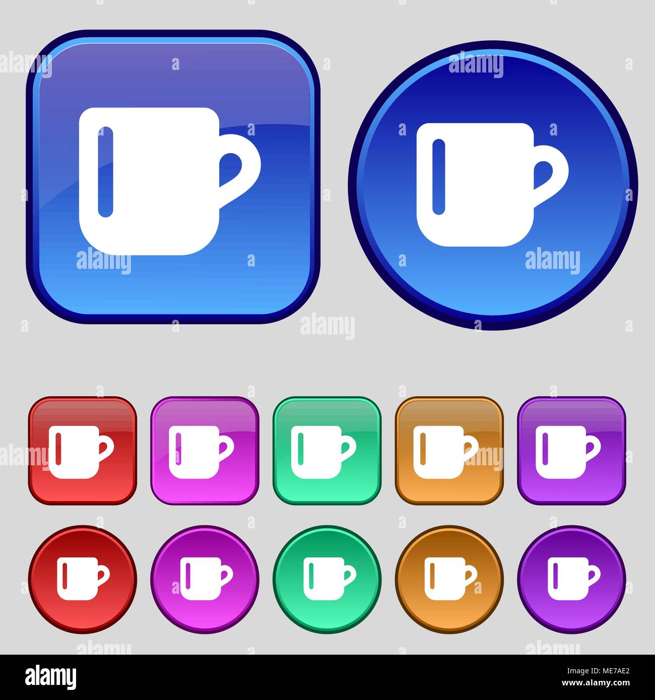 cup coffee or tea icon sign. A set of twelve vintage buttons for your ...