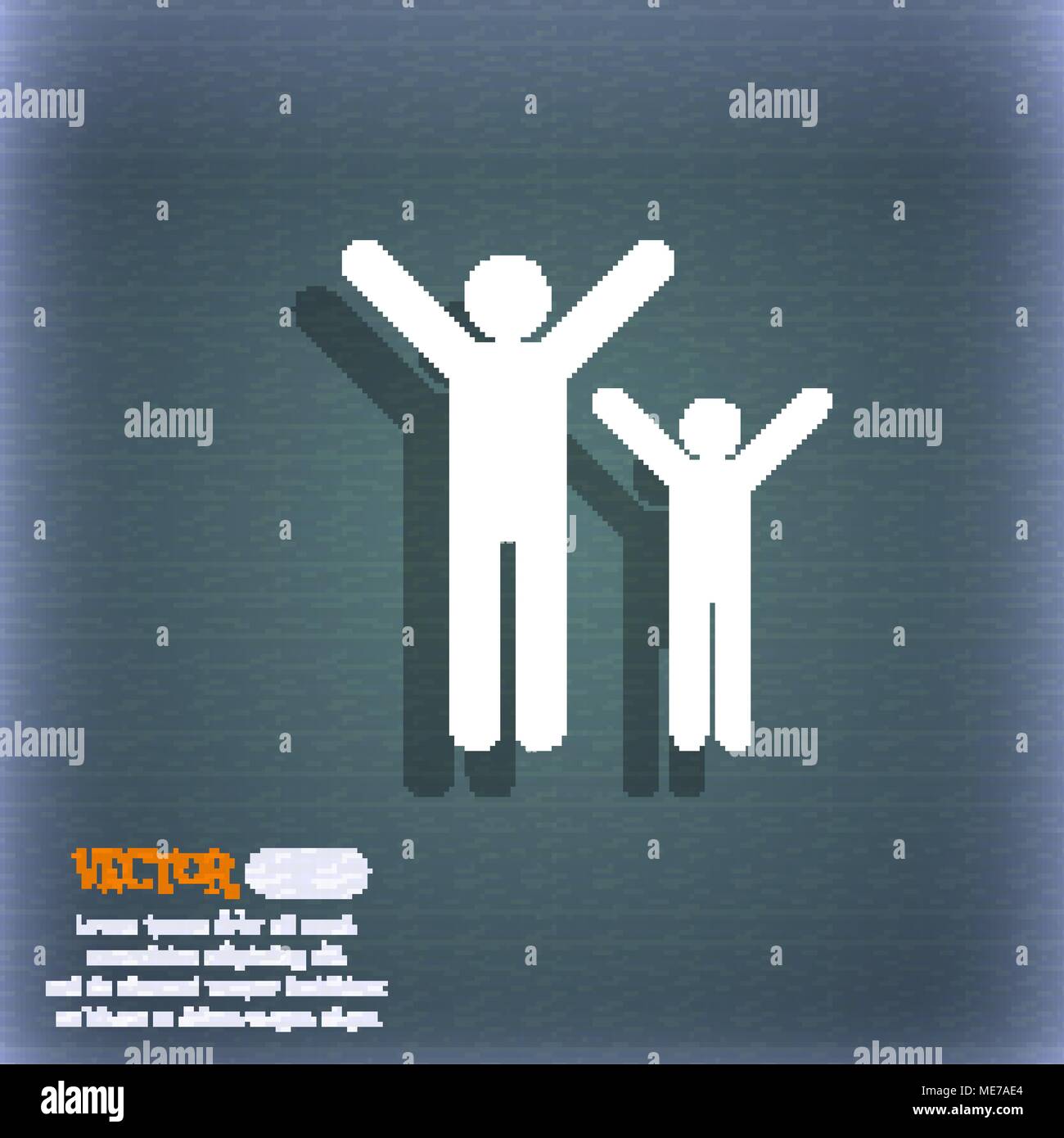 happy family icon symbol on the blue-green abstract background with ...