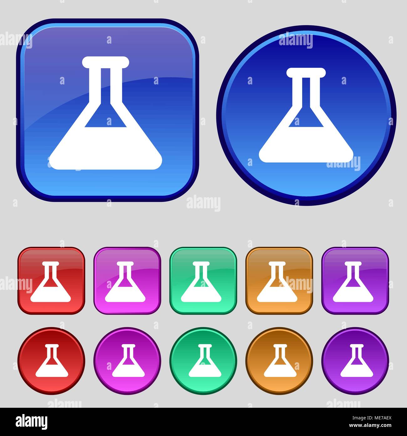 Conical Flask icon sign. A set of twelve vintage buttons for your ...