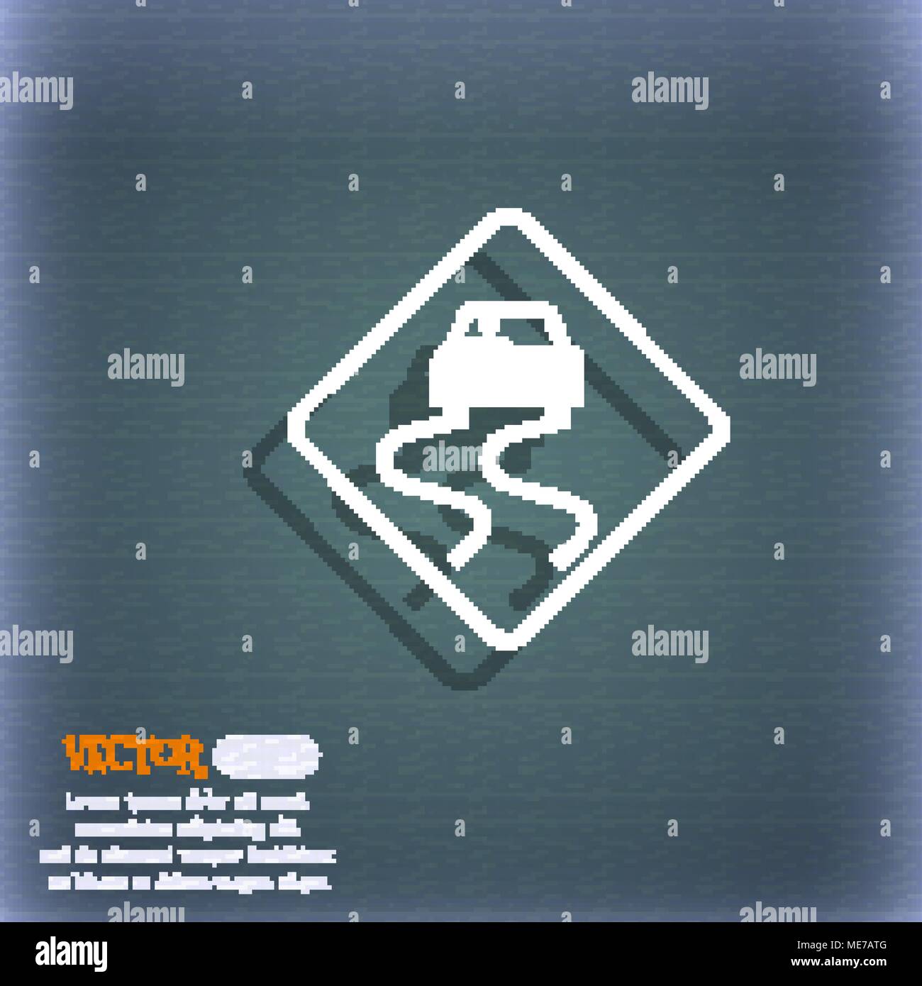 Road slippery icon symbol on the blue-green abstract background with ...
